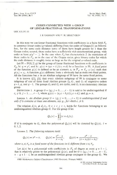Pdf Codes Connected With A Group Of Linear Fractional Transformations