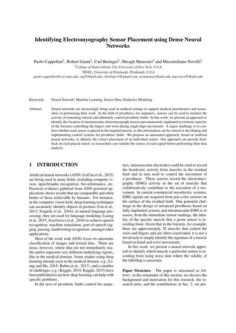 Pdf Identifying Electromyography Sensor Placement Using Dense Neural Networks