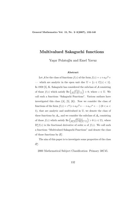 Pdf Multivalued Sakaguchi Functions