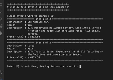 1 Display All Holiday Packages Available 2 Display