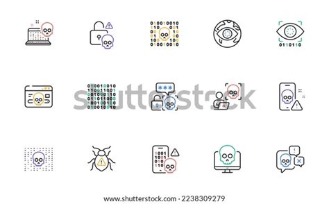 Cyber Attack Line Icons Phishing Risk Stock Vector Royalty Free