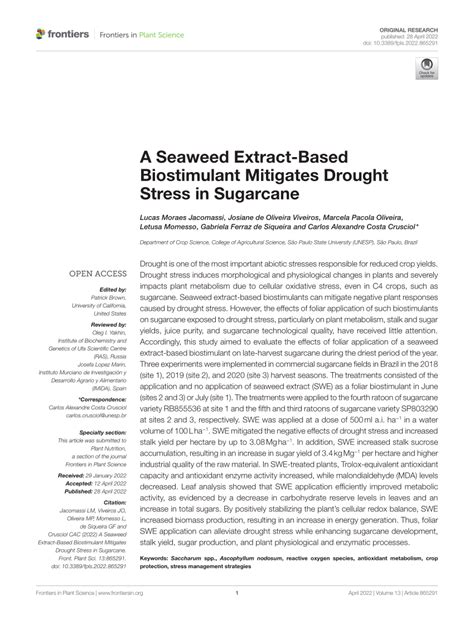 Pdf A Seaweed Extract Based Biostimulant Mitigates Drought Stress In