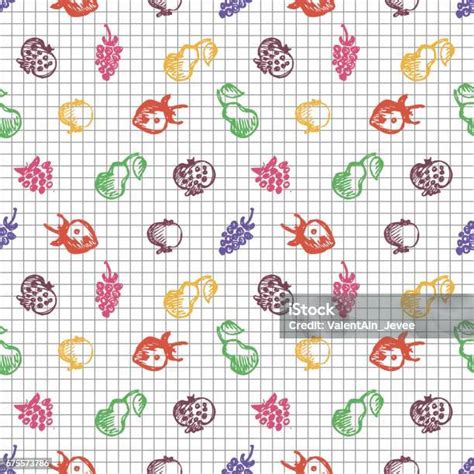 원활한 과일 벡터 패턴 딸기 석류 배와 블랙베리 배경 손 밑그림 그리기입니다 잉크 그리기 모방 과일 및 손으로 그린 패턴의 시리즈입니다 과일에 대한 스톡 벡터 아트 및 기타