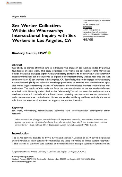 PDF Sex Worker Collectives Within The Whorearchy Intersectional Inquiry With Sex Workers In