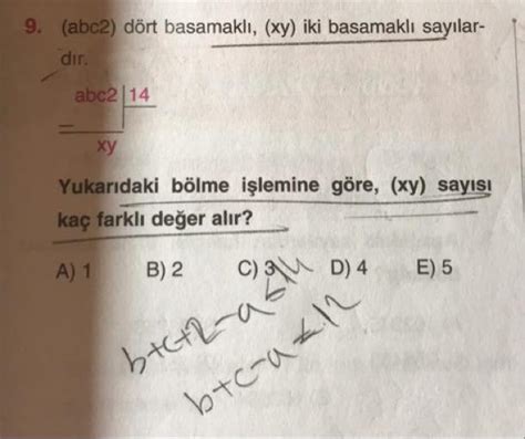 9 Abc2 Dört Basamaklı Xy Iki Basamaklı Sayılar Dir Abc214 Xy