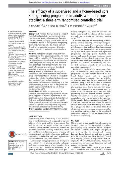 Pdf The Efficacy Of A Supervised And A Home Based Core Strengthening