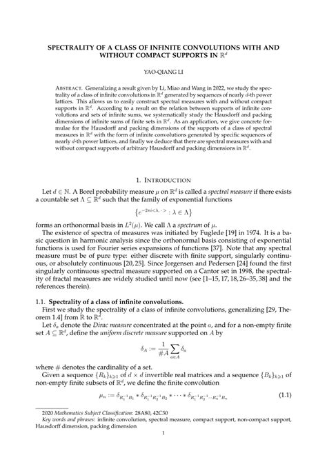 Pdf Spectrality Of A Class Of Infinite Convolutions With And Without Compact Supports In R D