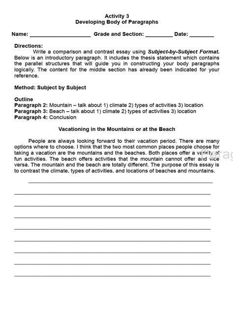 Activity 3 Developing Body Of Paragrapg Subject By Subject Method Pdf Essays