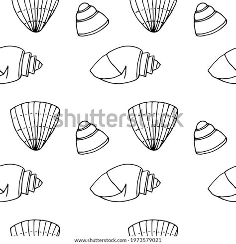 Seamless Shell Pattern Vector Illustration Hand Stock Vector Royalty Free 1973579021
