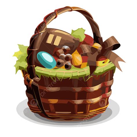 선물 바구니 벡터 스티커 클립 아트는 무료로 다운로드하여 자신의 만화에 맞게 사용자 지정할 수 있는 자녀를 위한 과자가 담긴 부활절 바구니입니다 상표 클립 아트 Png