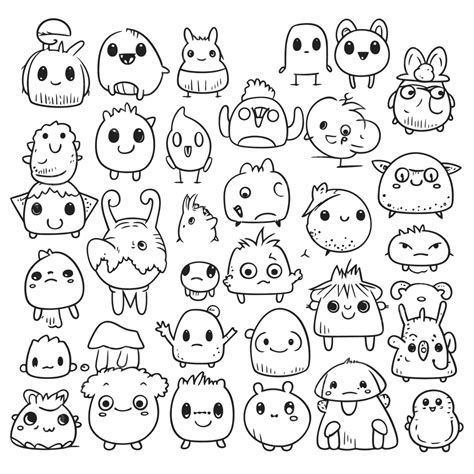 낙서 잠꼬대 괴물 만화 캐릭터 일러스트 컬렉션 개요 스케치 드로잉 벡터 캐릭터 일러스트 만화 일러스트 드로잉 일러스트 Png 일러스트 및 벡터 에 대한 무료 다운로드