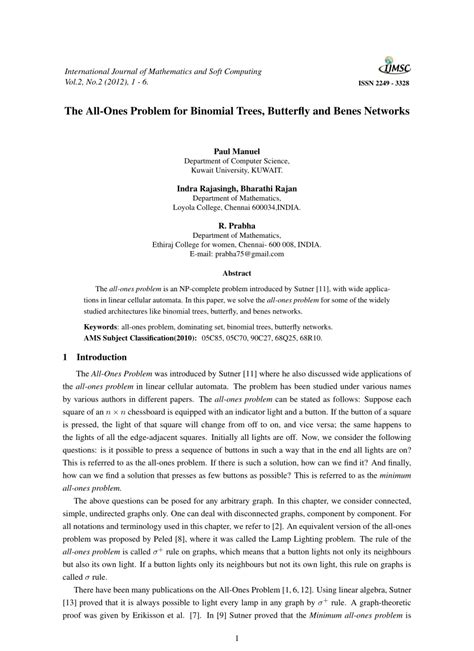 Pdf The All Ones Problem For Binomial Trees Butterfly And Benes Networks
