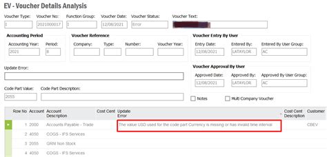 Voucher Row Error The Value Usd Used For The Code Part Currency Is Missing Or Has Invalid Time