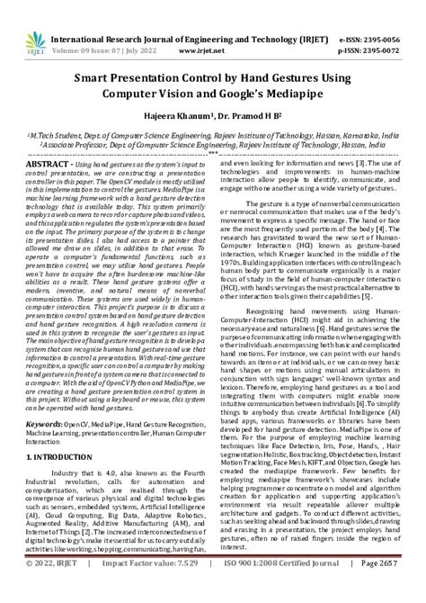 Pdf Smart Presentation Control By Hand Gestures Using Computer Vision