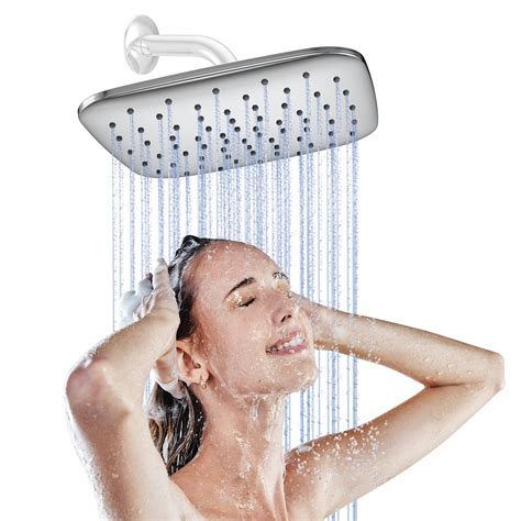 Hopopro 10 Inch Square Rain Shower Head Chrome White Wide Coverage