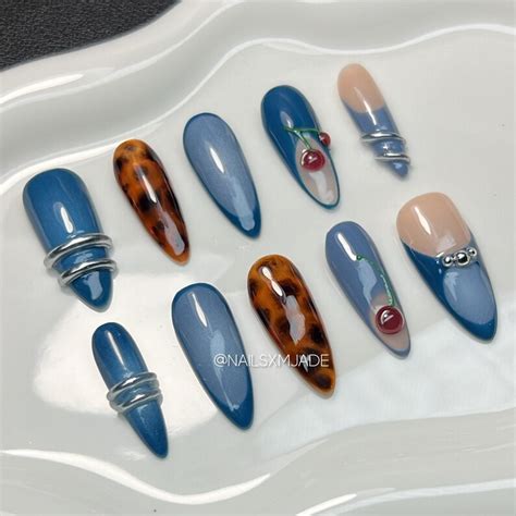 Tortoise Shell Nails Cherry Design Nails Blue Nails Aurora Nails