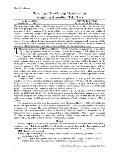 Pdf Selecting A Two Group Classification Weighting Algorithm Take Two
