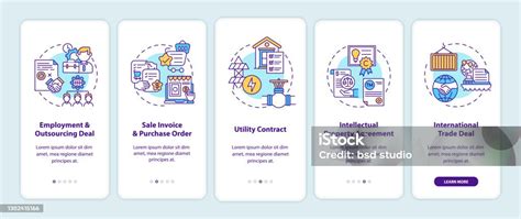 일반적인 상용 계약 유형 온보딩 모바일 앱 페이지 화면 개념 개념에 대한 스톡 벡터 아트 및 기타 이미지 개념 경영자 계약서 Istock