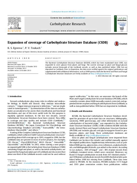Pdf Expansion Of Coverage Of Carbohydrate Structure Database Csdb
