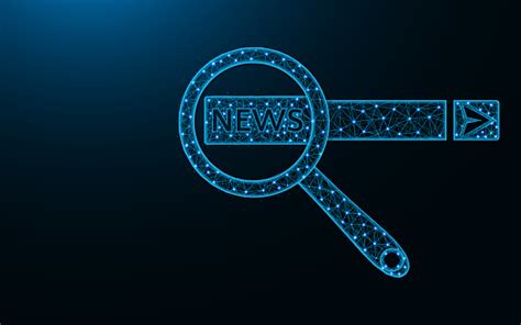 인터넷 폴리 디자인에 뉴스 검색 돋보기 및 검색 상자 추상 기하학적 이미지 어두운 파란색 배경에 포인트와 선으로 만든 Seo 와이어 프레임 메쉬 다각형 벡터 그림 로우