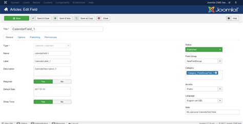 j3 x adding custom fields calendar field joomla documentation