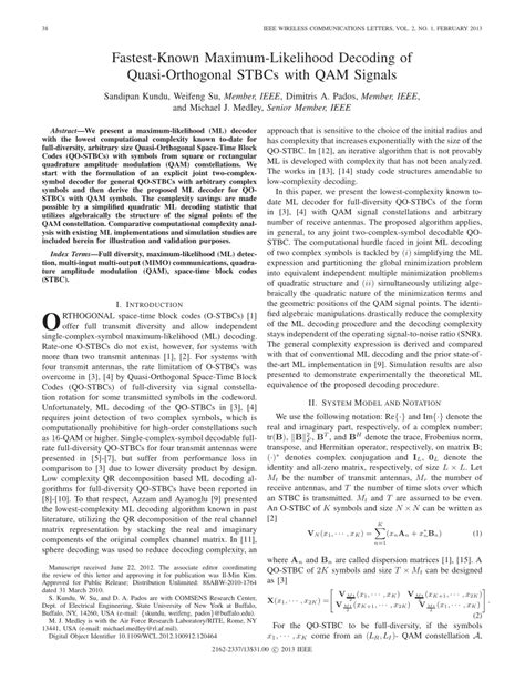 Pdf Fastest Known Maximum Likelihood Decoding Of Quasi Orthogonal