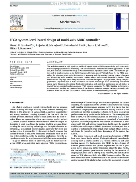 Pdf Fpga System Level Based Design Of Multi Axis Adrc Controller