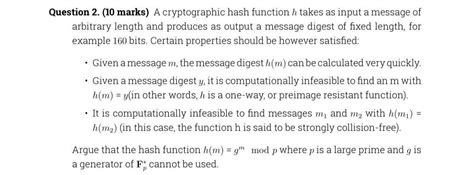 Solved Question 2 10 Marks A Cryptographic Hash Function