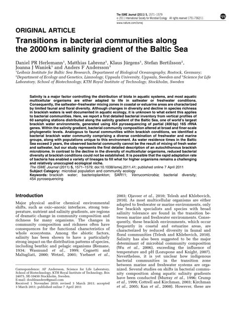 Pdf Transitions In Bacterial Communities Along The 2000 Km Salinity Gradient Of The Baltic Sea