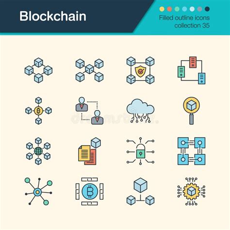 Blockchain Icons Filled Outline Design Collection 35 Stock Vector