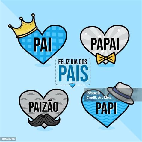 해피 아버지의 날 브라질에서 아버지의 날 축하 블루 하트 아버지의 날 포스터 배너 엽서 엽서 등을 위한 벡터 템플릿입니다 가족에 대한 스톡 벡터 아트 및 기타 이미지