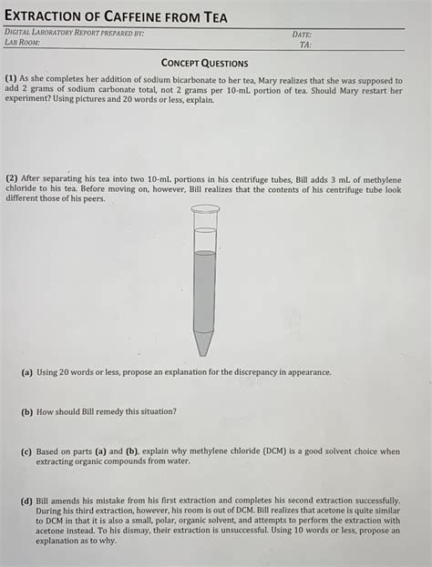 Extraction Of Caffeine From Tea Digital Laboratory