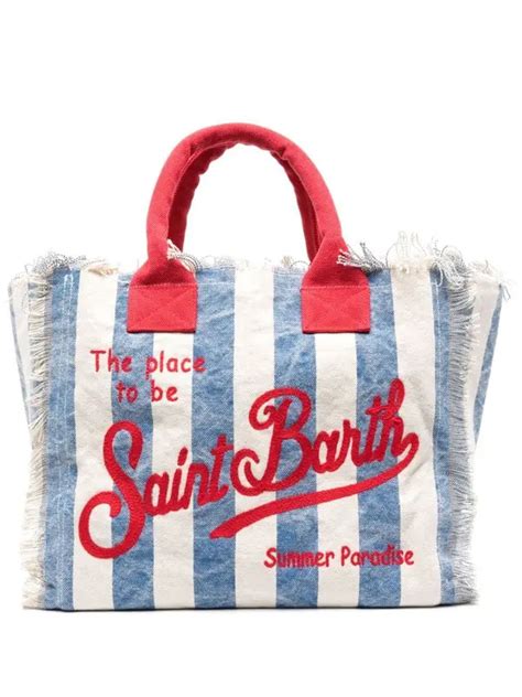 Mc2 Saint Barth Vanity Striped Denim Beach Bag White Editorialist