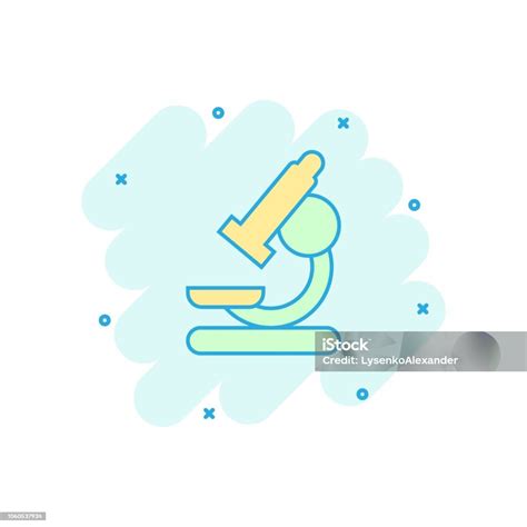 벡터 만화 스타일에서 만화 현미경 실험실 아이콘입니다 현미경 기호 그림 그림 화학 발견 비즈니스 스플래시 효과 개념입니다 개념에 대한 스톡 벡터 아트 및 기타 이미지