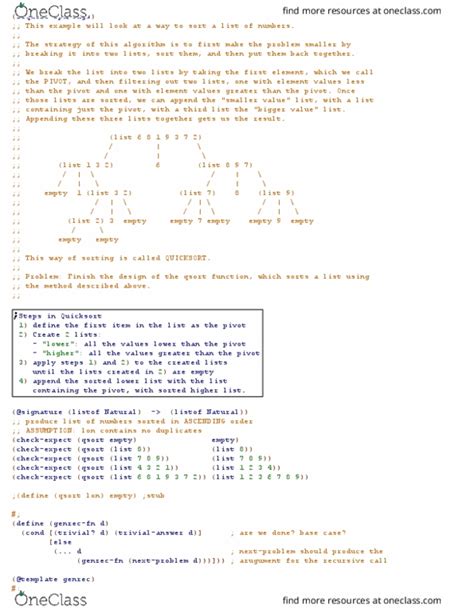 Cpsc 110 Lecture Notes Fall 2018 Lecture 18 Quicksort Cantor Set