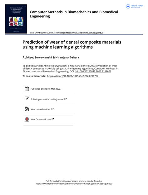 Pdf Prediction Of Wear Of Dental Composite Materials Using Machine Learning Algorithms