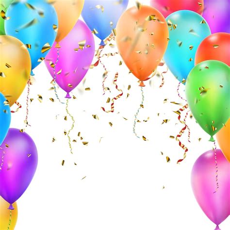 День рождения воздушный шар и конфетти Премиум векторы