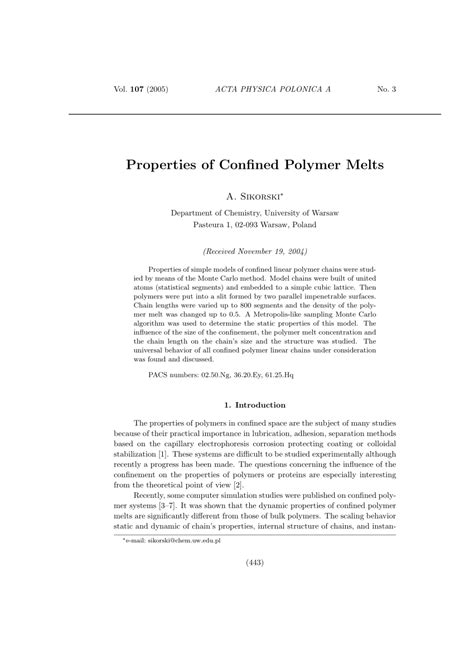 Pdf Properties Of Confined Polymer Melts