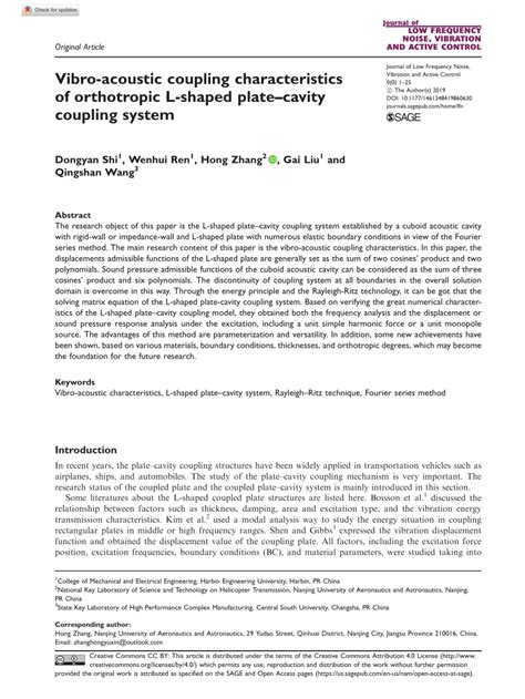 Pdf Vibro Acoustic Coupling Characteristics Of Orthotropic L Shaped Platecavity Coupling System
