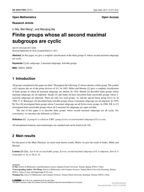 Pdf Finite Groups Whose All Second Maximal Subgroups Are Cyclic