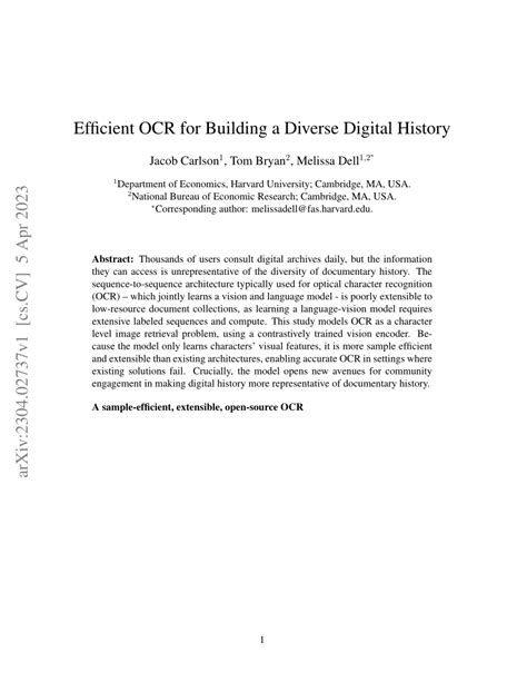Pdf Efficient Ocr For Building A Diverse Digital History