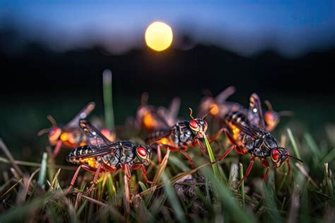 Premium Ai Image A Group Of Bugs In The Grass With The Sun Generative Ai