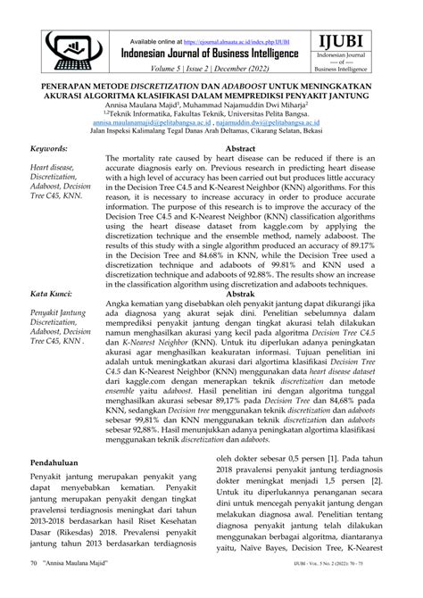 Pdf Penerapan Metode Discretization Dan Adaboost Untuk Meningkatkan Akurasi Algoritma