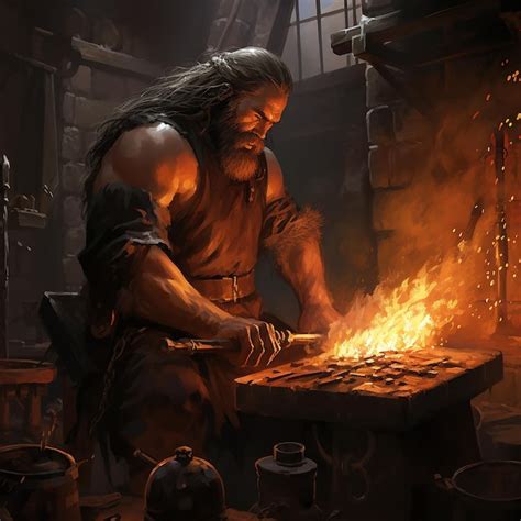 Premium Ai Image Blacksmith Working In A Firey Forge
