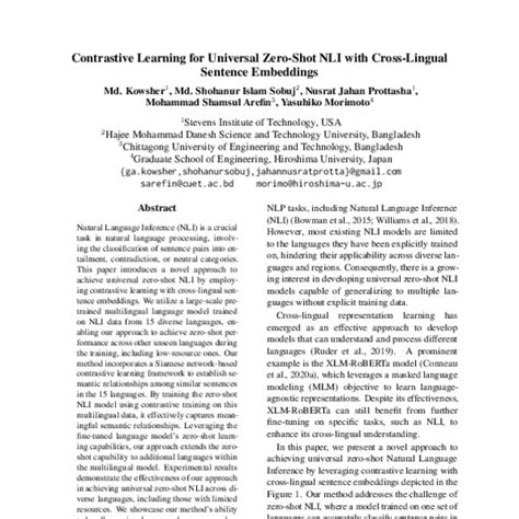 Contrastive Learning For Universal Zero Shot Nli With Cross Lingual Sentence Embeddings Acl
