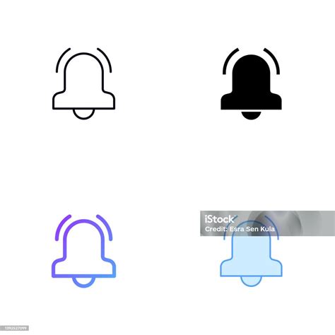 편집 가능한 스트로크가있는 네 가지 스타일의 알람 아이콘 디자인 선 솔리드 플랫 라인 및 컬러 그라디언트 라인 웹 페이지 모바일