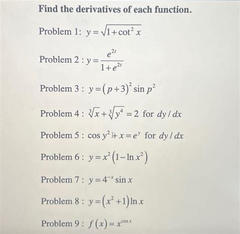 solved find the derivatives of each function problem 1