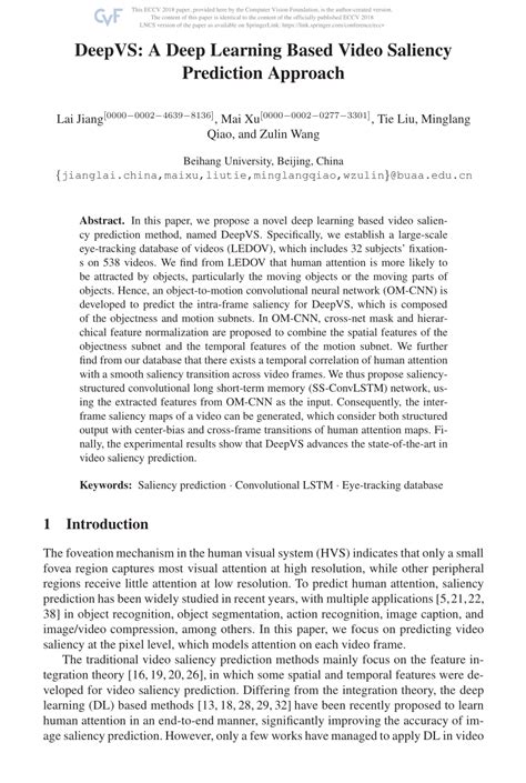 Pdf Deepvs A Deep Learning Based Video Saliency Prediction Approach 15th European Conference