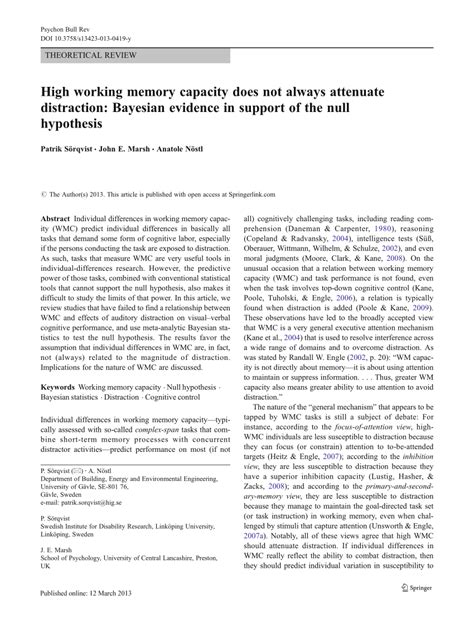 Pdf High Working Memory Capacity Does Not Always Attenuate Distraction Bayesian Evidence In