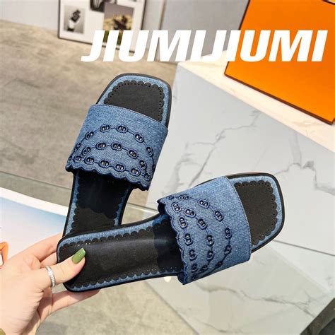 Jiumijiumi 수제 정품 가죽 슬리퍼 여름 슬리퍼 슬라이드 비치 슬리퍼 오픈 토 플랫 힐 여성 슬리퍼 2023